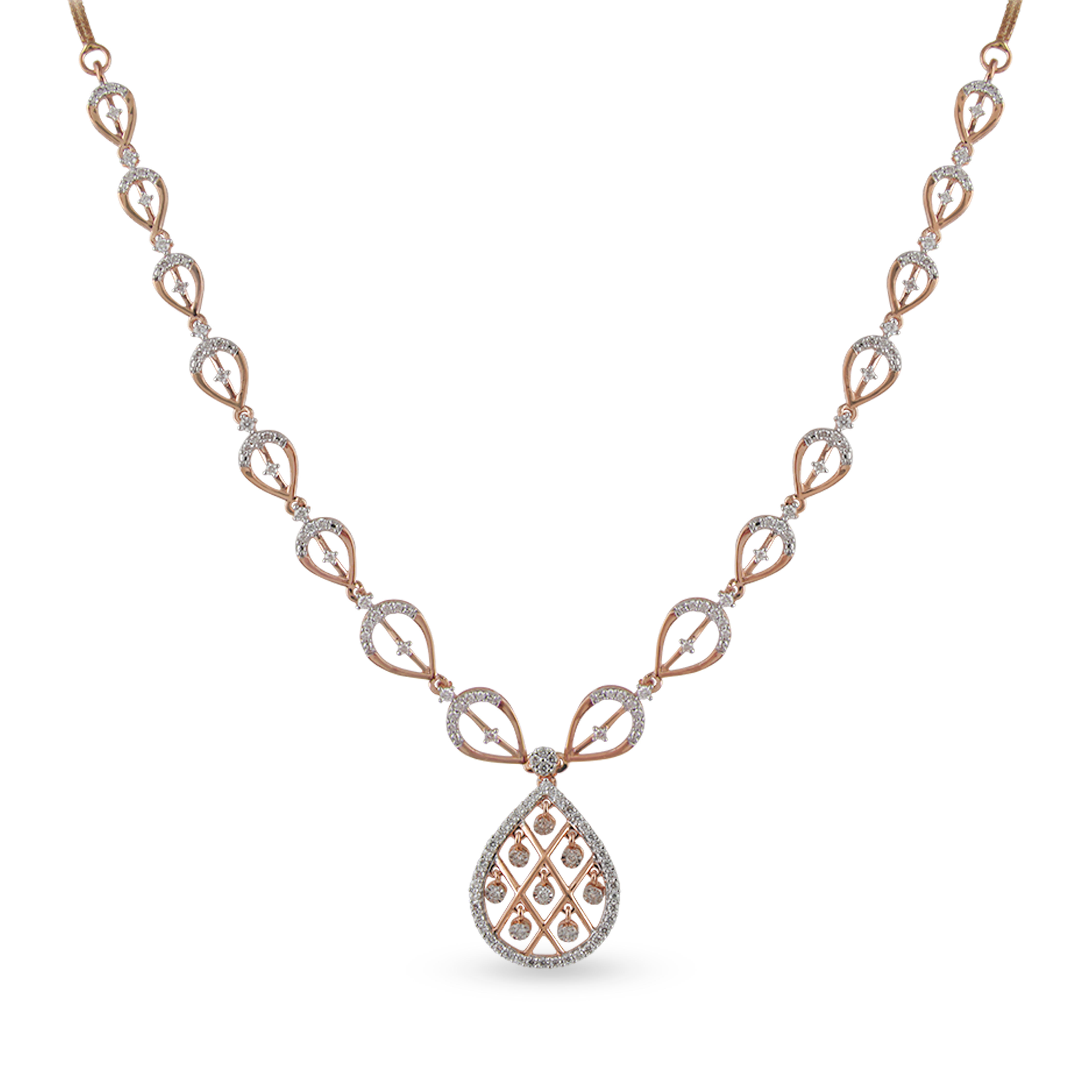Majestic Dew Drop Pattern Diamond Necklace Customization 736A001008-1
