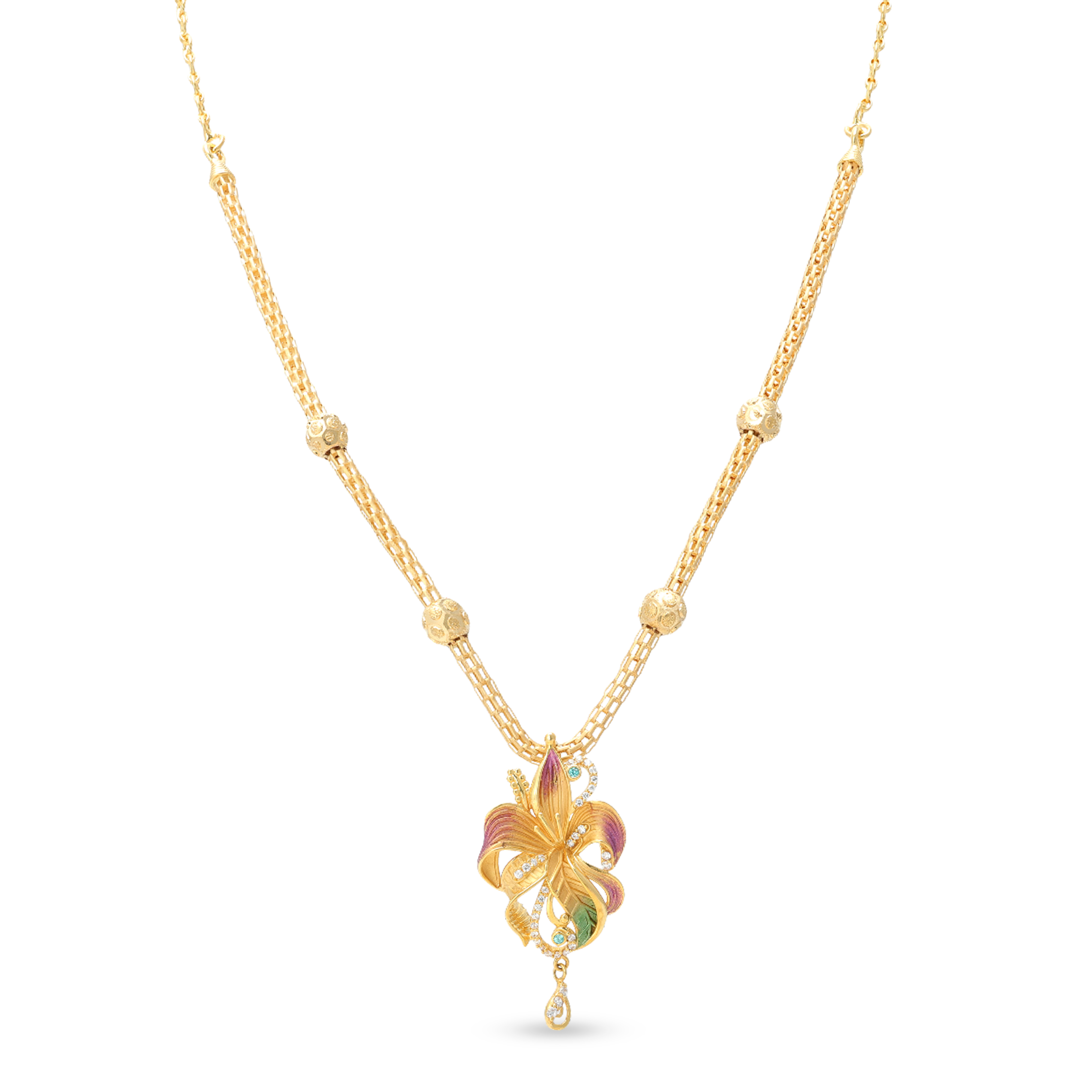 Lovely Blossom Floral Enamel Coated Gold Necklaces