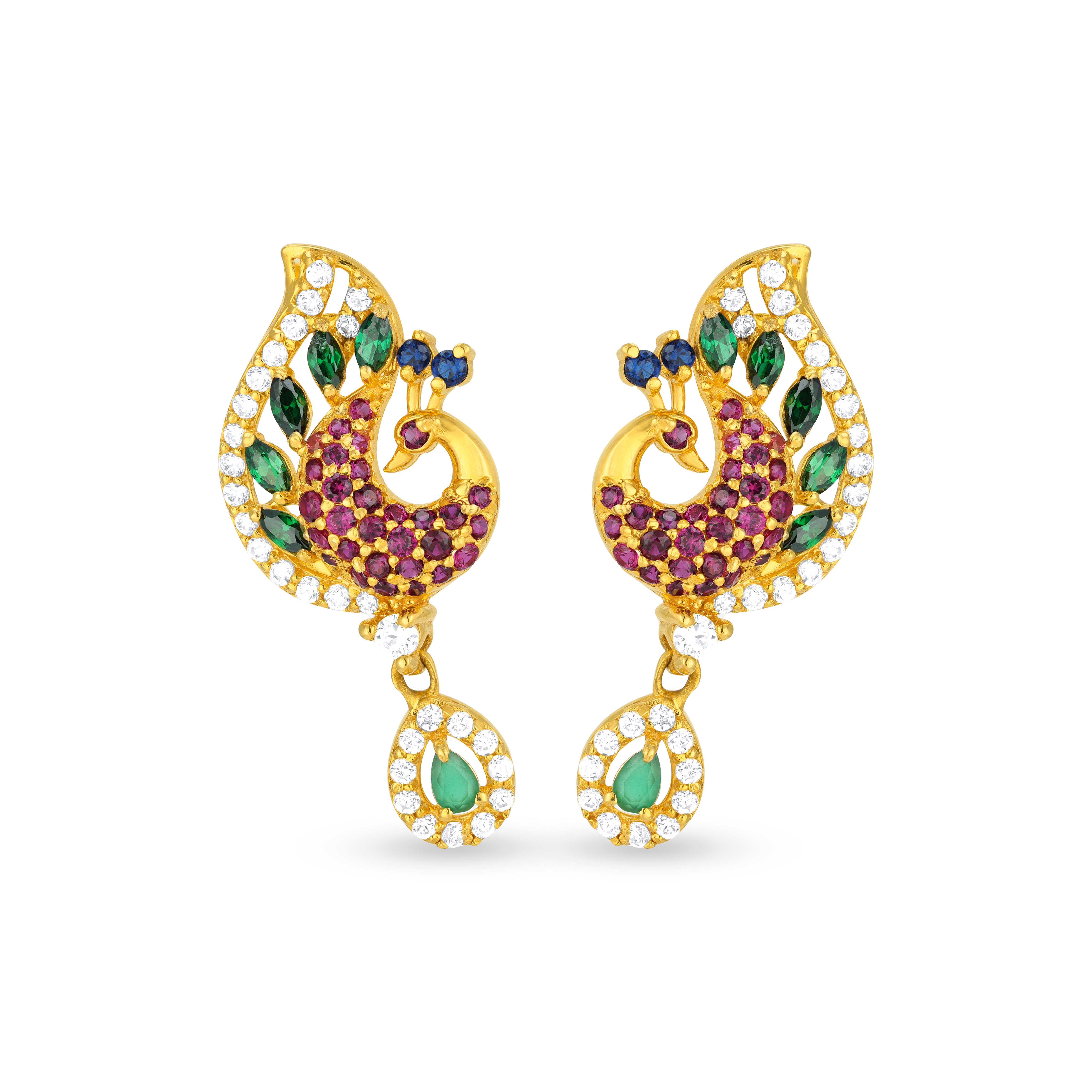 Buy Glorious Royal Peacock Gold Earrings |GRT Jewellers