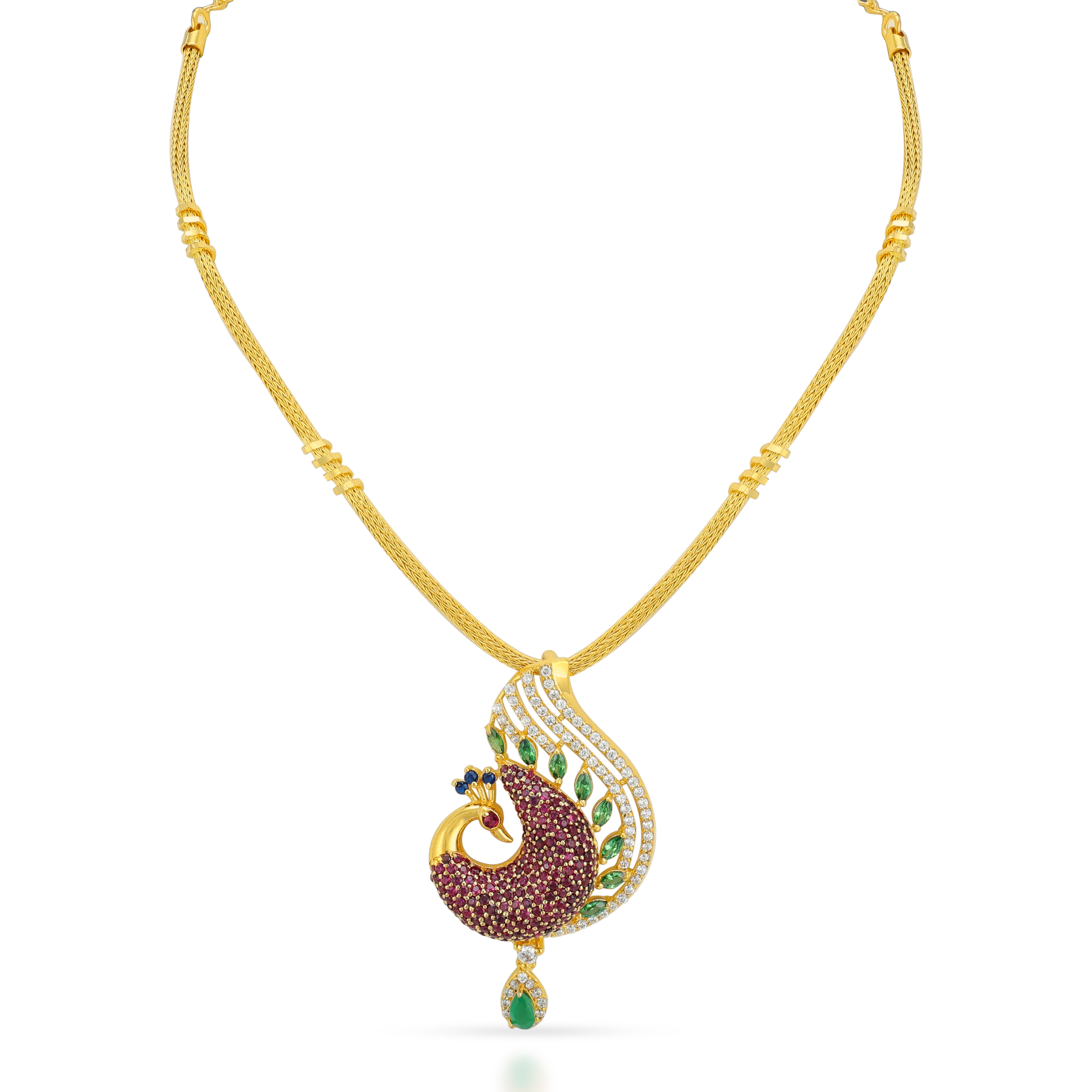 Buy Shimmering Multi Stone Mayuri Gold Necklace |GRT Jewellers