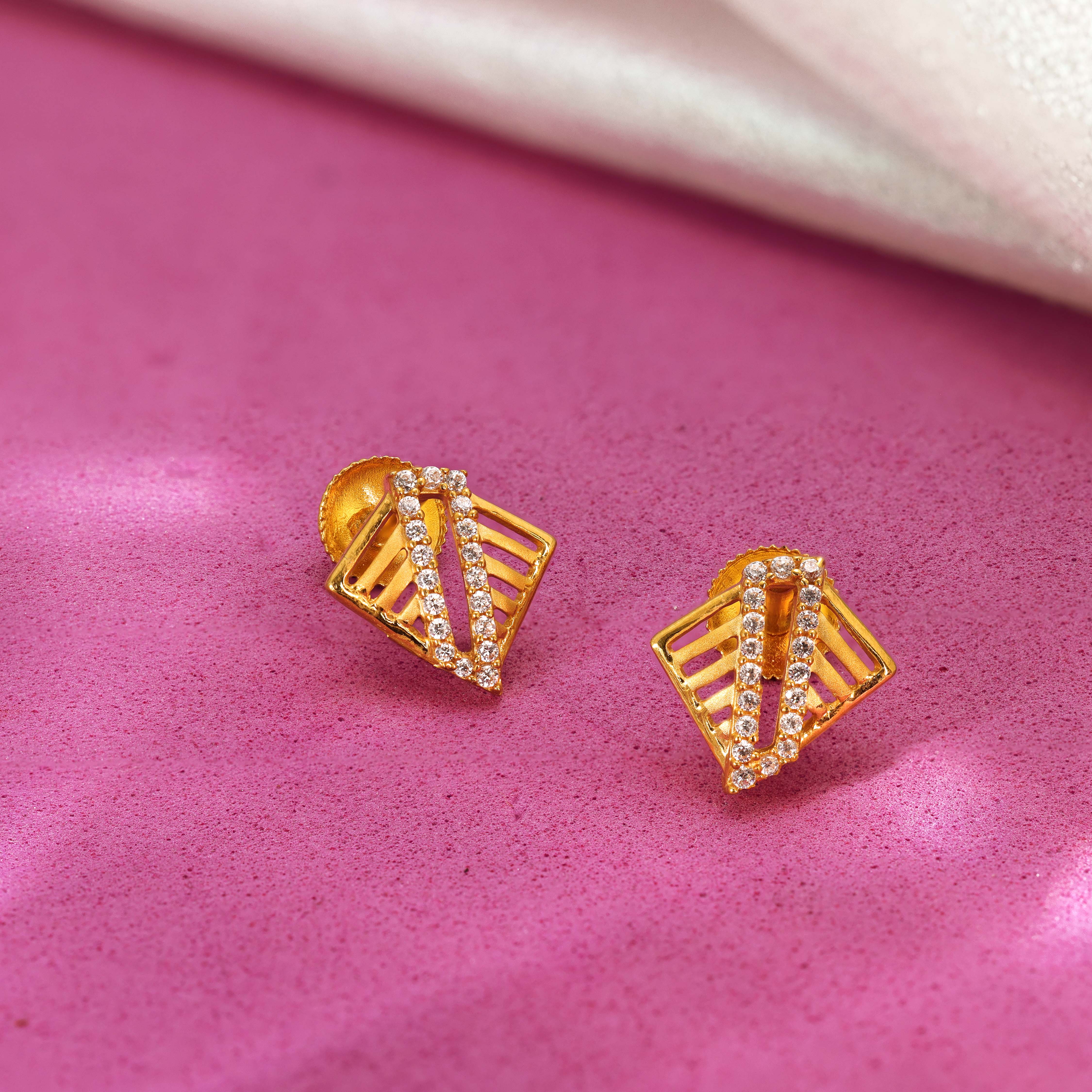 Buy Luminous Strip Gold Stud Earrings | GRT Jewellers