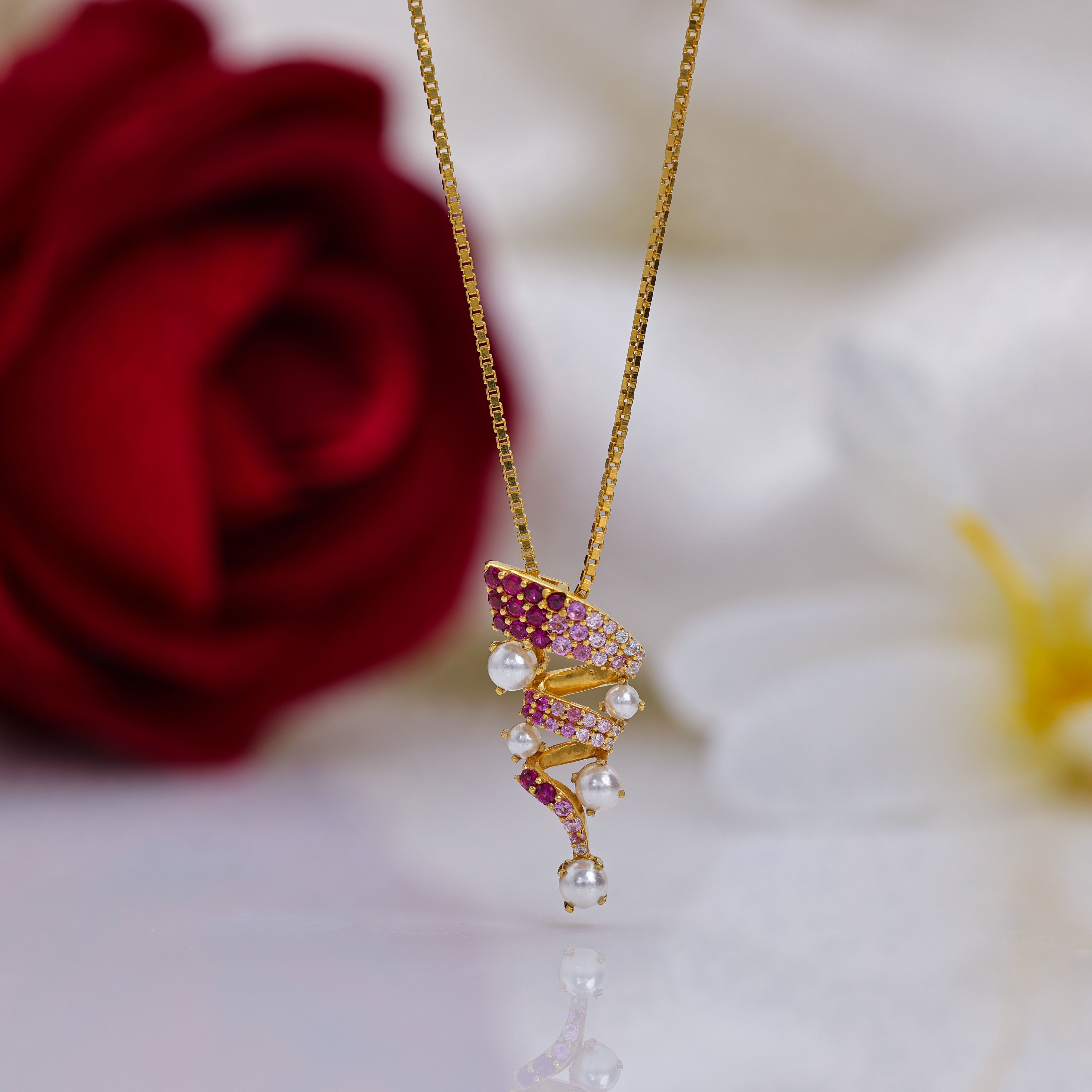 Buy Radiant Pink Hues Spiral Gold Necklace | GRT Jewellers