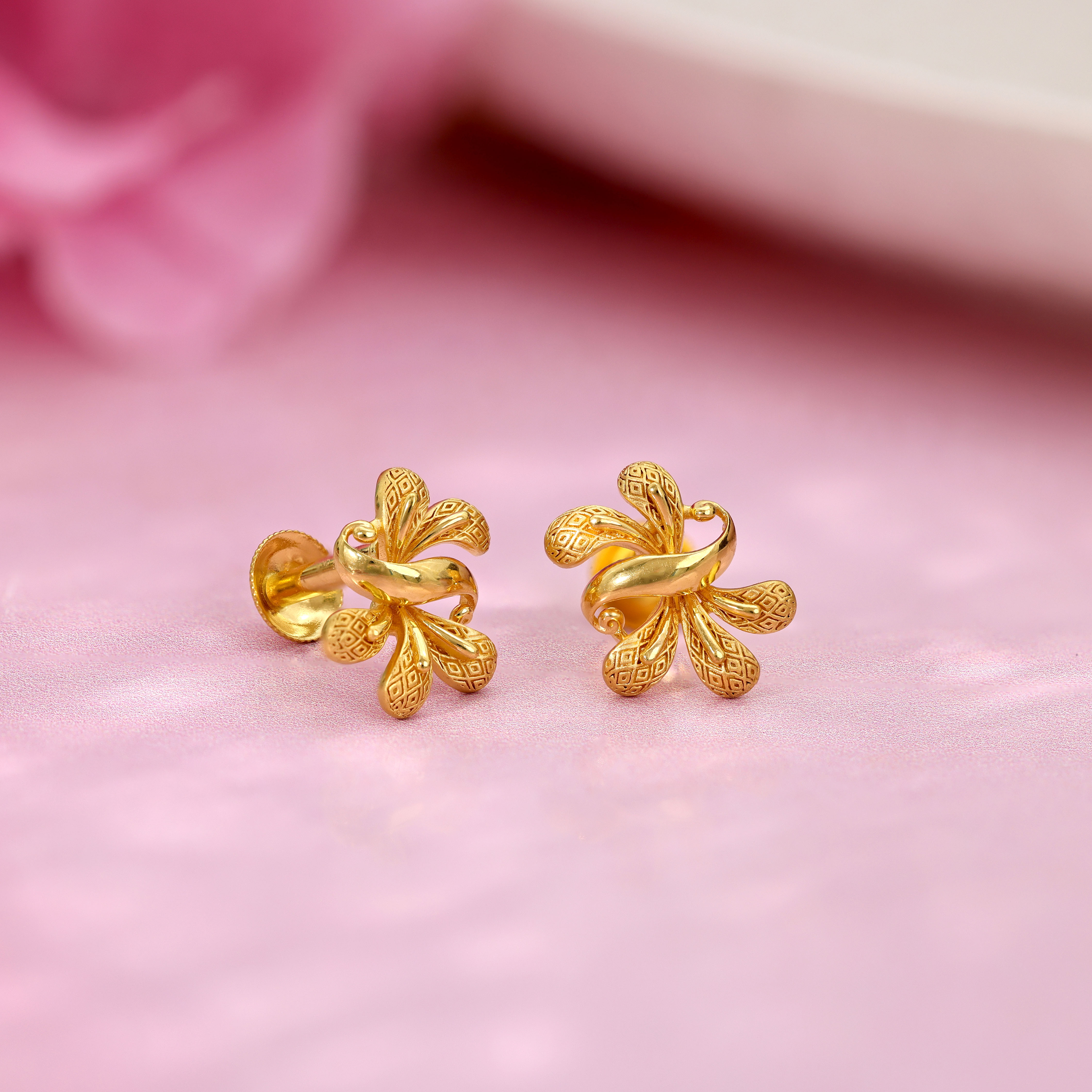 Luminous Textured Bloom Gold Earrings