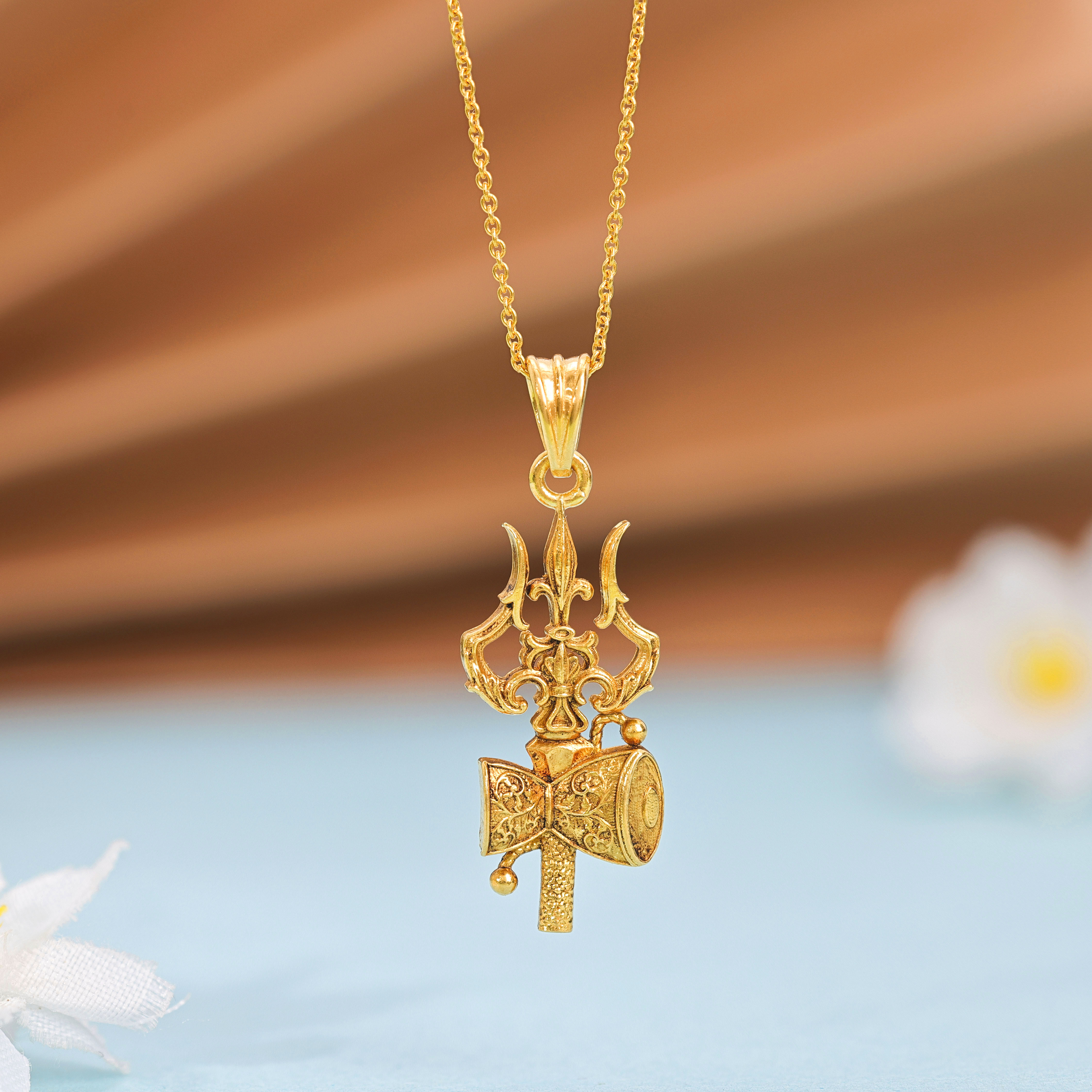 Buy Trishula-Damaru Divine Gold Pendant | GRT Jewellers