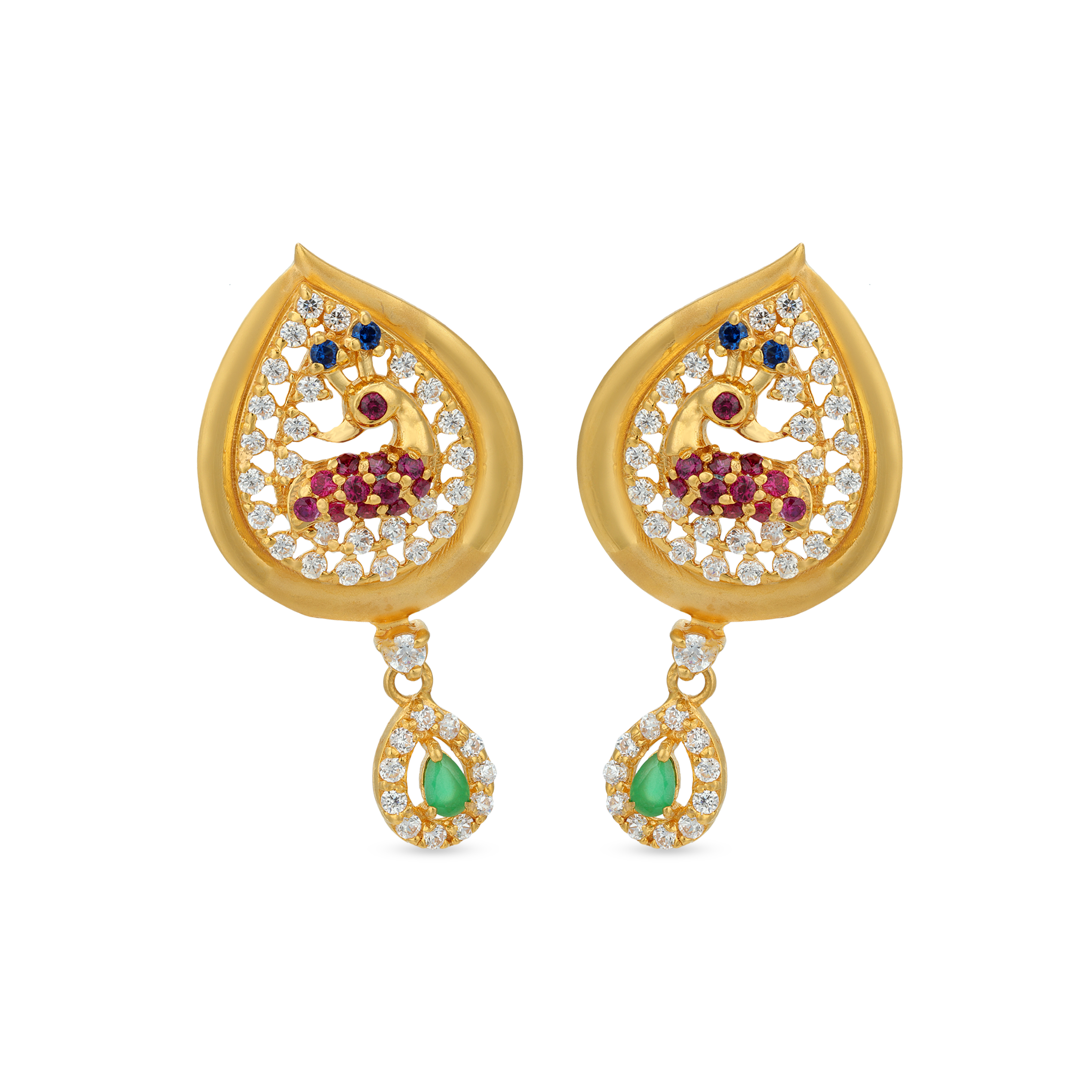 Buy Rain Drop Design with Peacock Gold Earrings | GRT Jewellers