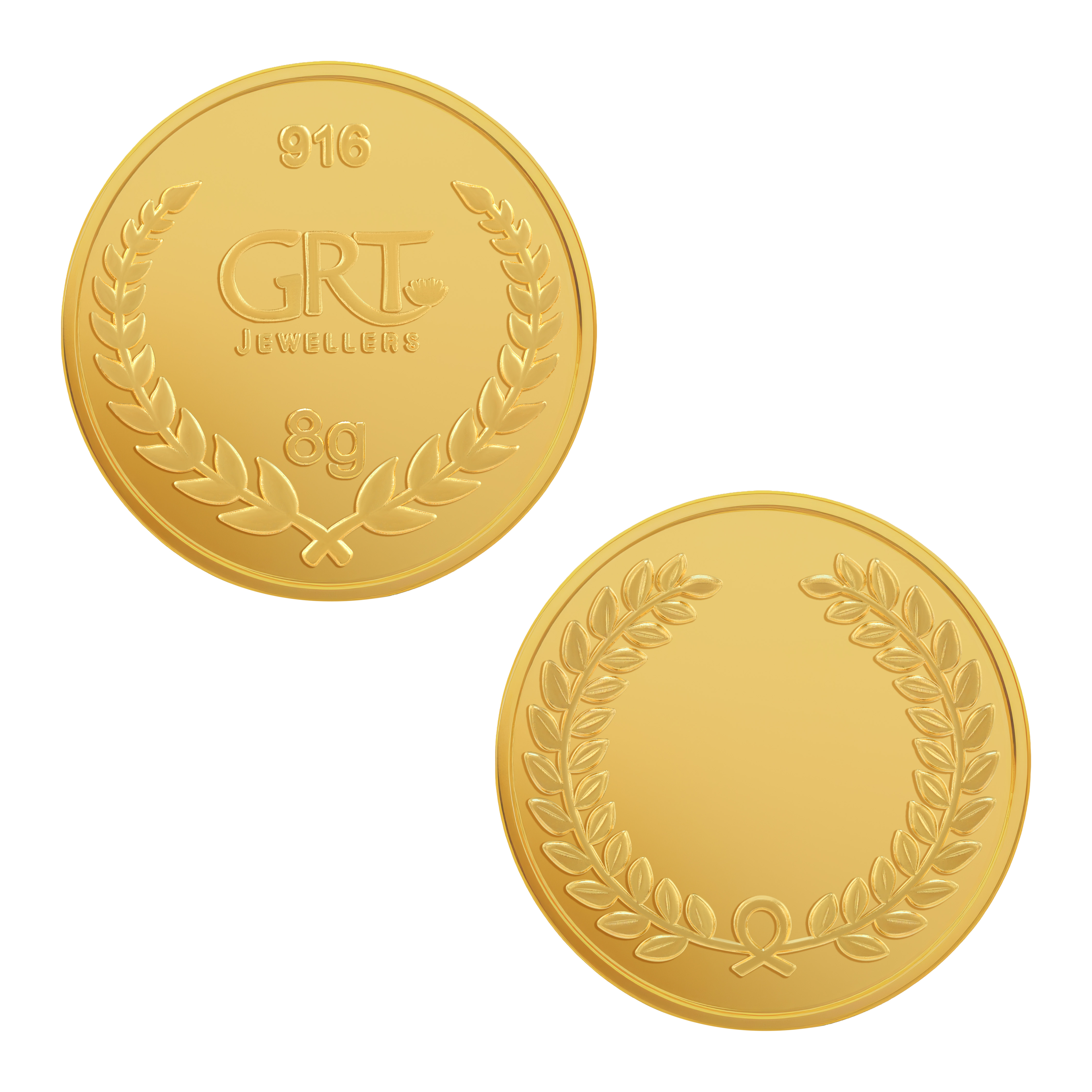 Buy Gold Coins Online | 22KT 8 Grams Leaf Design Gold Coin | GRT Jewels