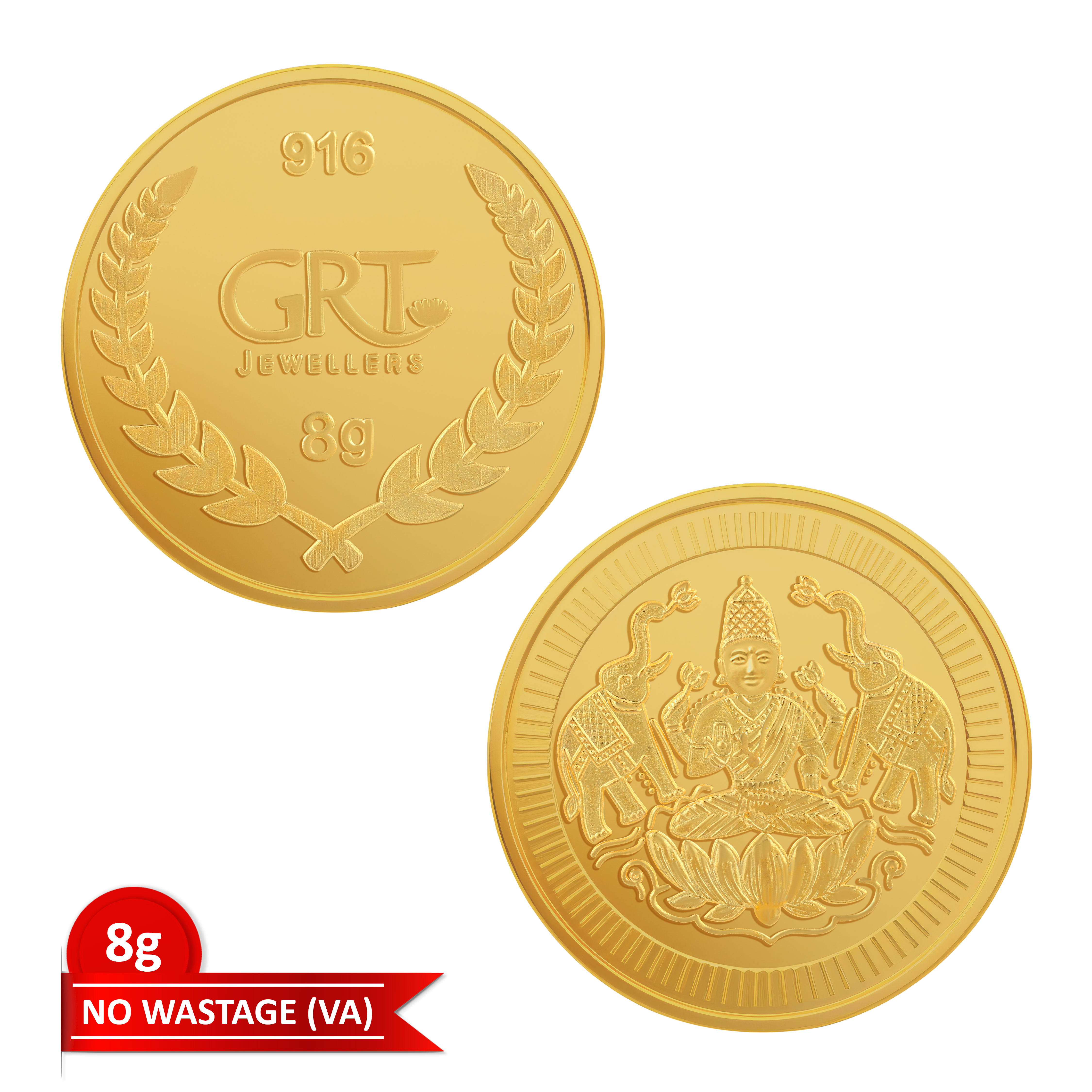 Buy 22KT - 8 Grams Lakshmi Gold Coin | GRT Jewels