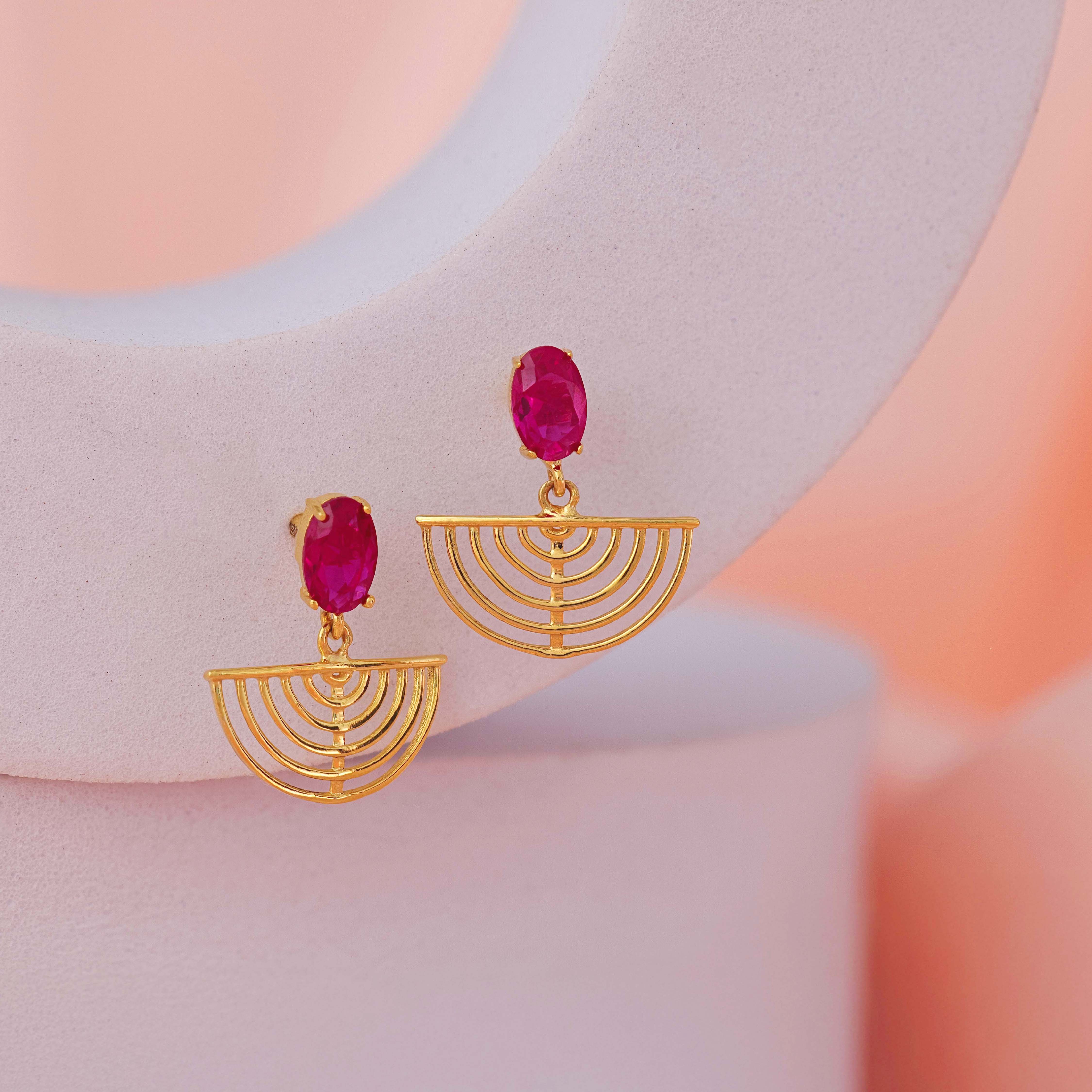 Buy Graceful Red Stone Gold Earrings | GRT Jewels