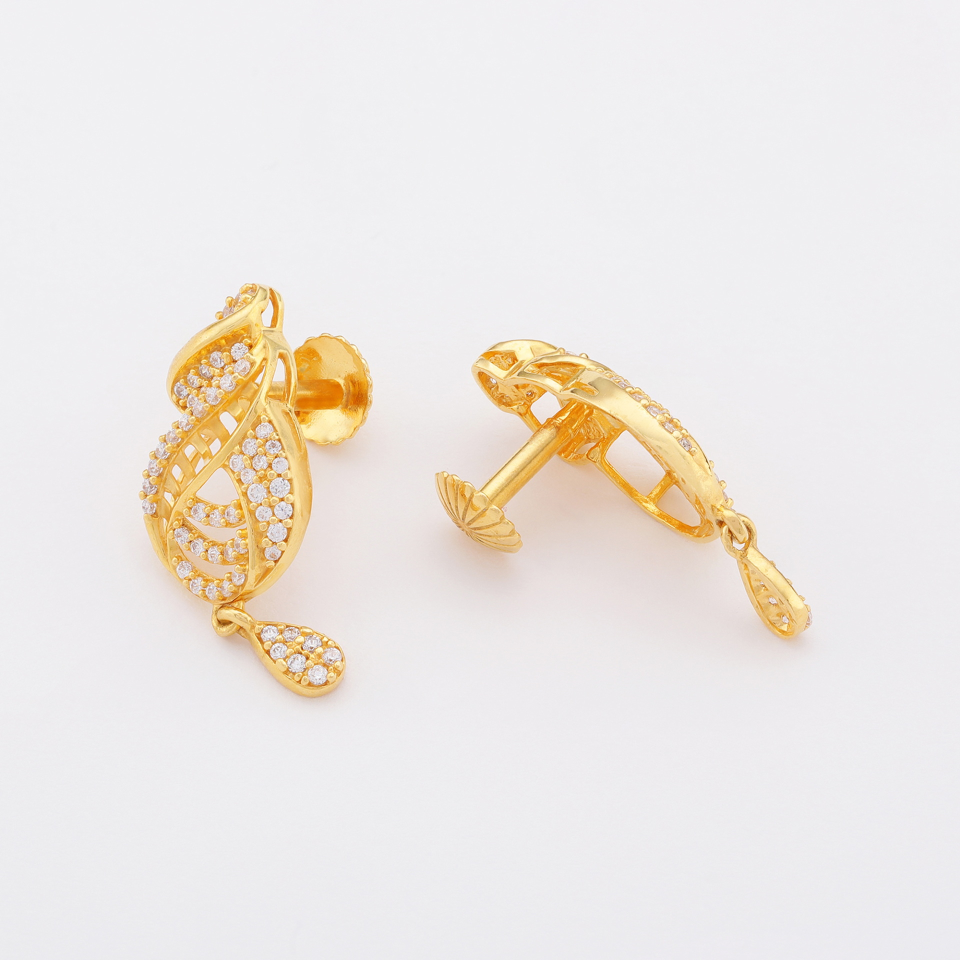 Buy Elegant Hanging Drop With White Stones Gold Earrings GRT Jewellers