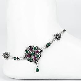 Buy Opulent Floral Silver Anklets | GRT Jewellers