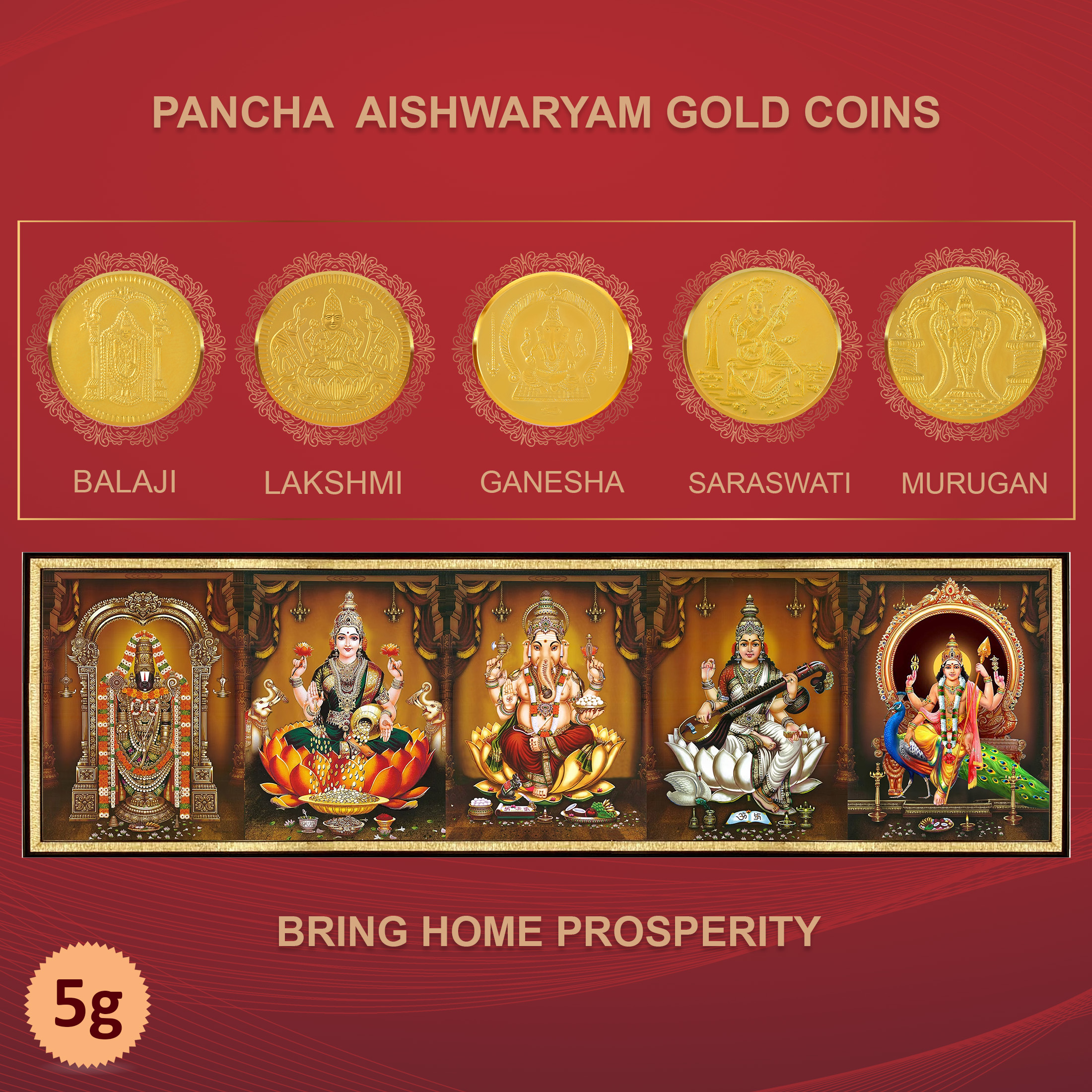 Buy 5 In 1 Auspicious Pancha Aishwaryam 22KT Gold Coins Online | GRT Jewels